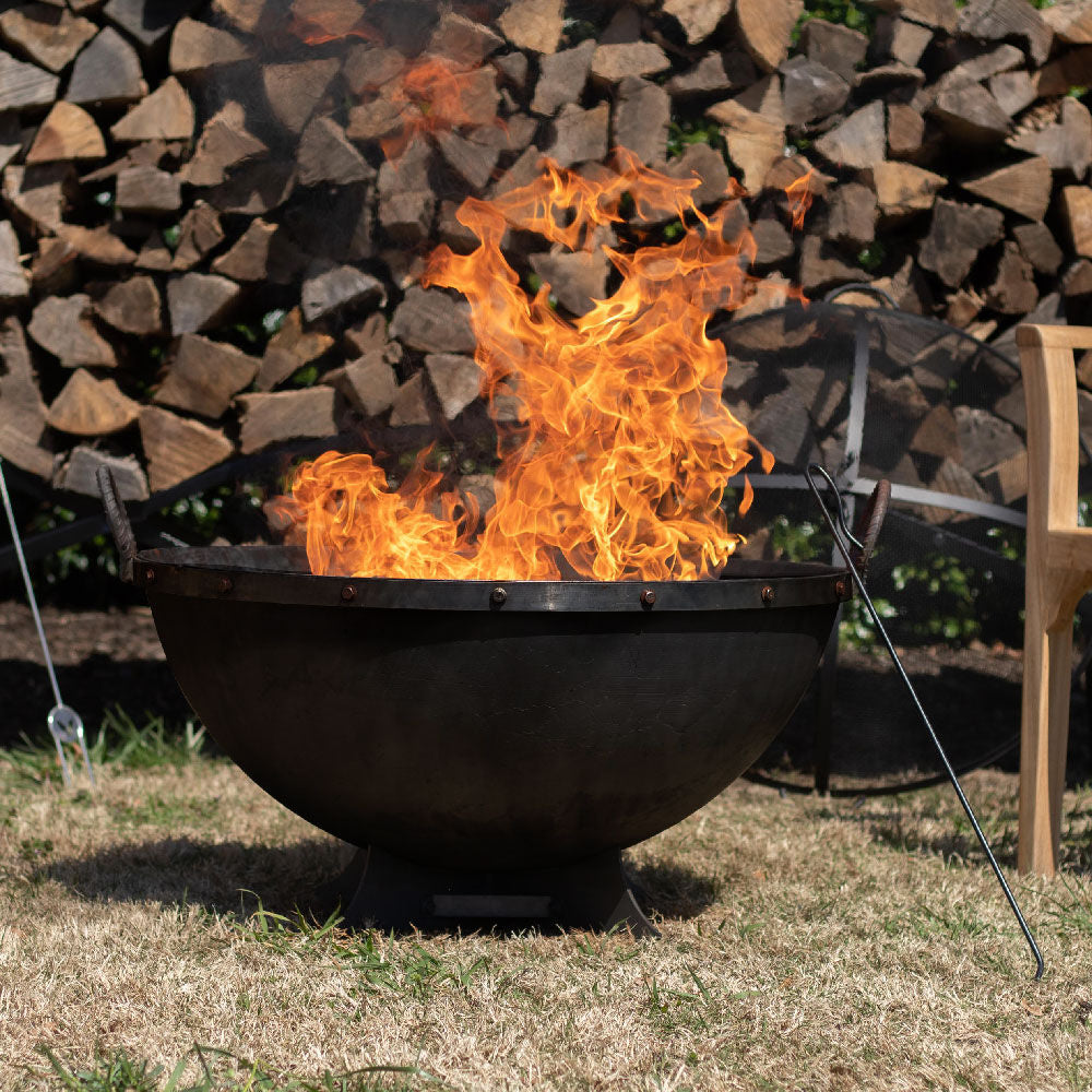 32" Hemisphere Fire Pit with Screen and Poker - Cast Iron High ...