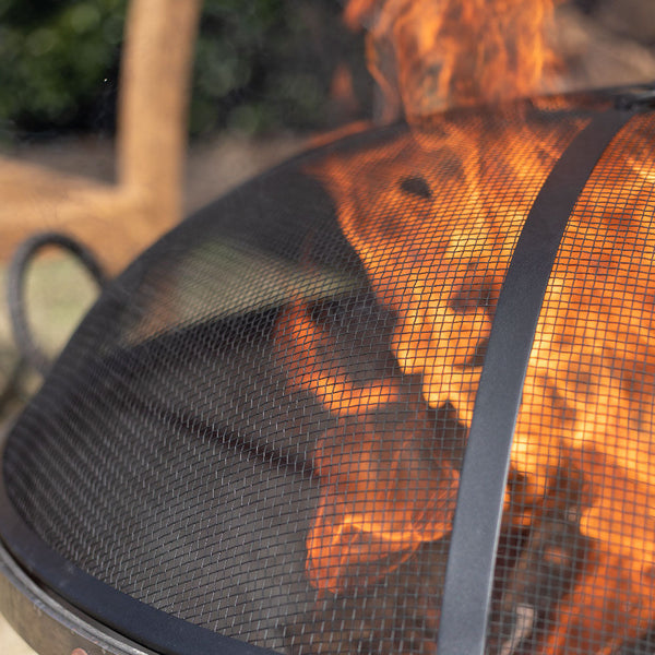 32" Hemisphere Fire Pit with Screen and Poker - Cast Iron High ...