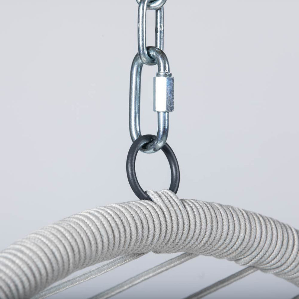 Caspian Patio Rattan Wicker Hanging Basket Chair with Steel Frame Stand - Grey UV Cushions ...