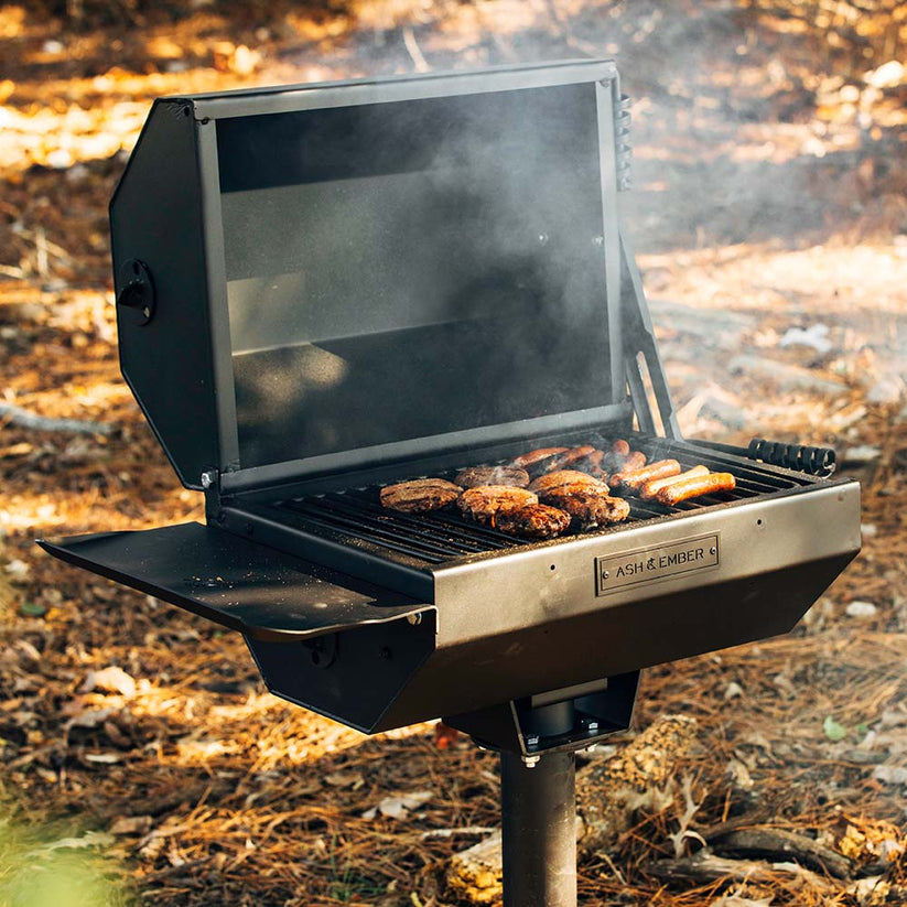 390 Sq. In. Covered Commercial Grade Park-Style Charcoal Grill | Ash ...