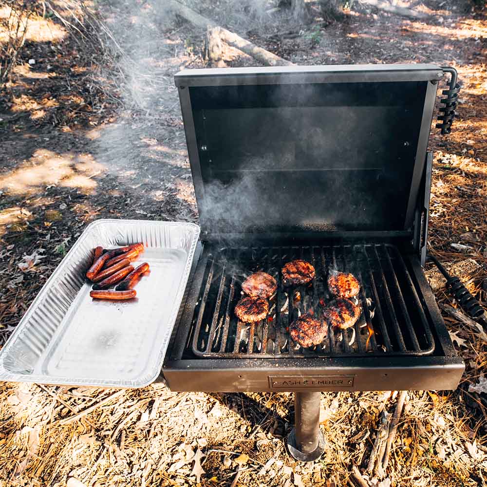 390 Sq. In. Covered Commercial Grade Park-Style Charcoal Grill | Ash & Ember